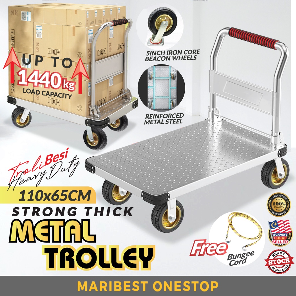 110x65CM Strong Thick Metal Trolley Foldable Heavy Duty Solid Steel ...
