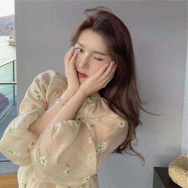 Floral silk chiffon blouse (with skin-colored strapless tube top ...