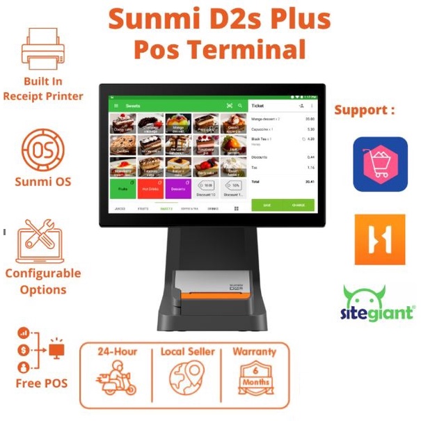 SUNMI D2s Plus POS Terminal Built In Printer丨80mm Receipt Printer ...