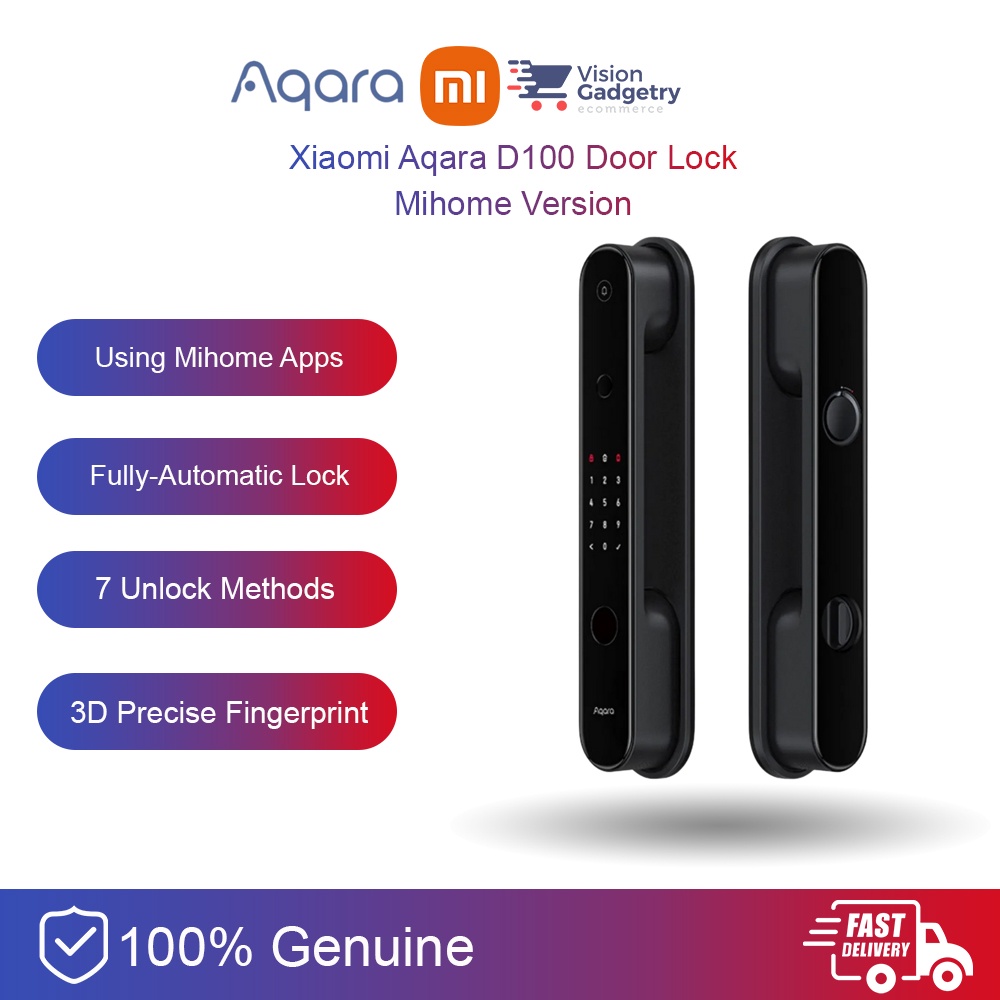 Xiaomi Aqara D100 Smart Door Lock Push Pull Fingerprint Homekit Mihome Version ZNMS20LM | Shopee ...