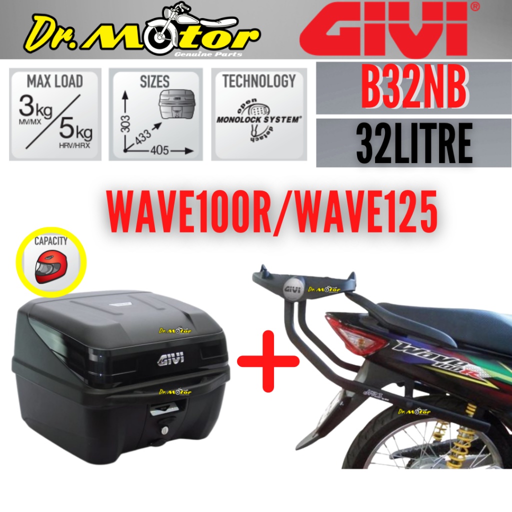 WAVE100R WAVE125 WAVE100 R WAVE 125 GIVI HRV HEAVY DUTY MONORACK MONO RACK J TAPAK BOX KOTAK TOP ...