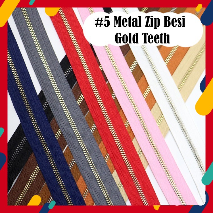 Size #5 METAL Gold Teeth Zipper Metal Zip Besi by Yard *Zip Potong ...