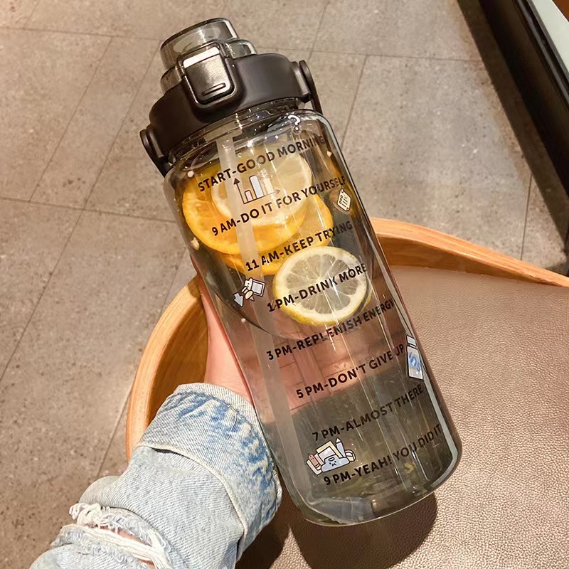 B.S.B 2000ml Reminder water bottle with straw scale big bottle 2Liter gym bottle sport water ...