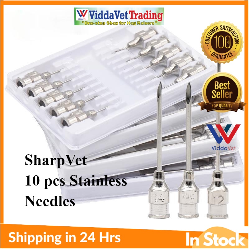 SharpVet 10 Pcs Stainless Steel Veterinary Needle Syringe Needle ...