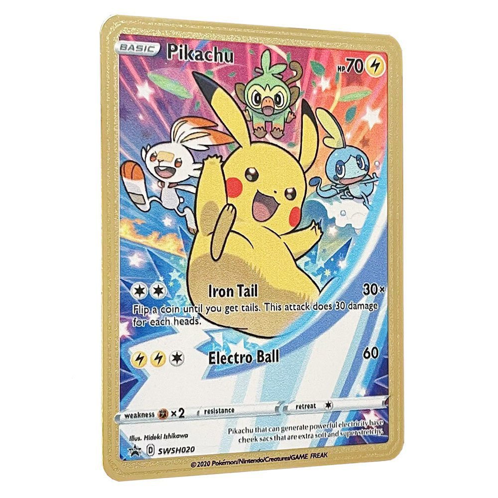 Pikachu SW Promotion Golden Pokemon Cards in English Iron Metal Pokmo ...