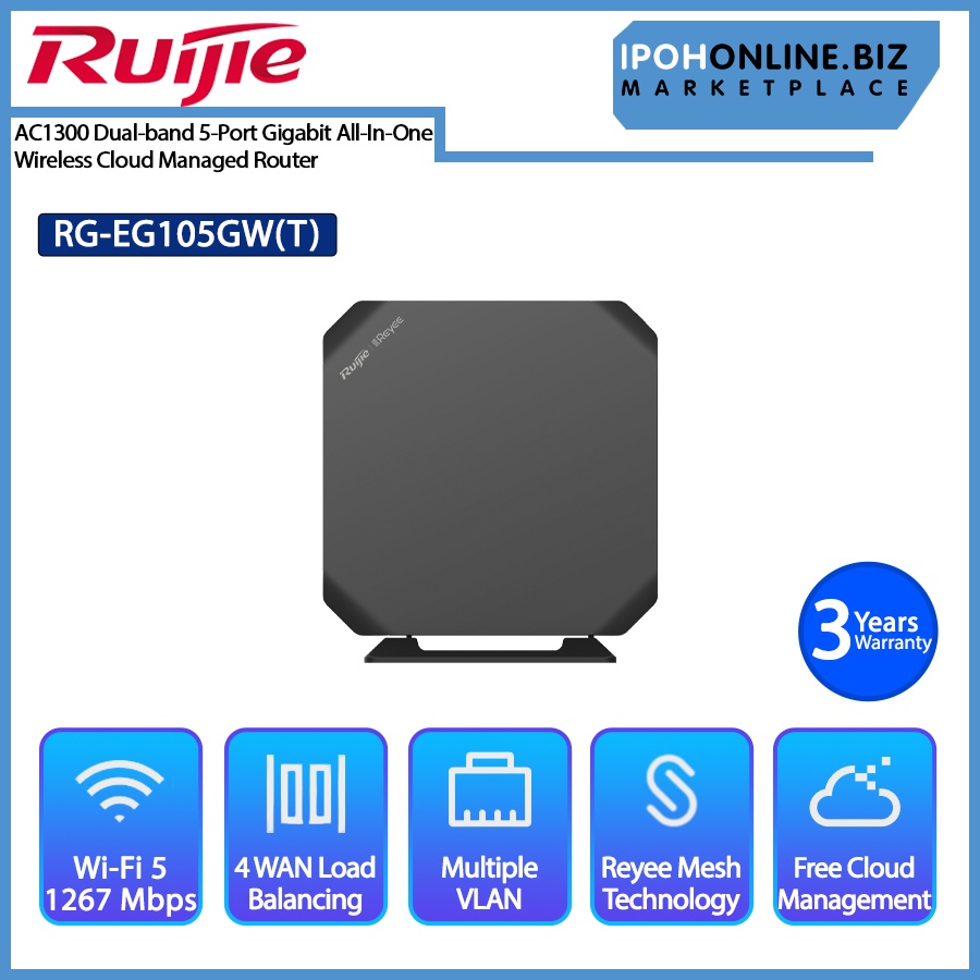 Ruijie Reyee RG-EG105GW(T) Wi-Fi AC1300 5 Port Gigabit Wireless All-In ...