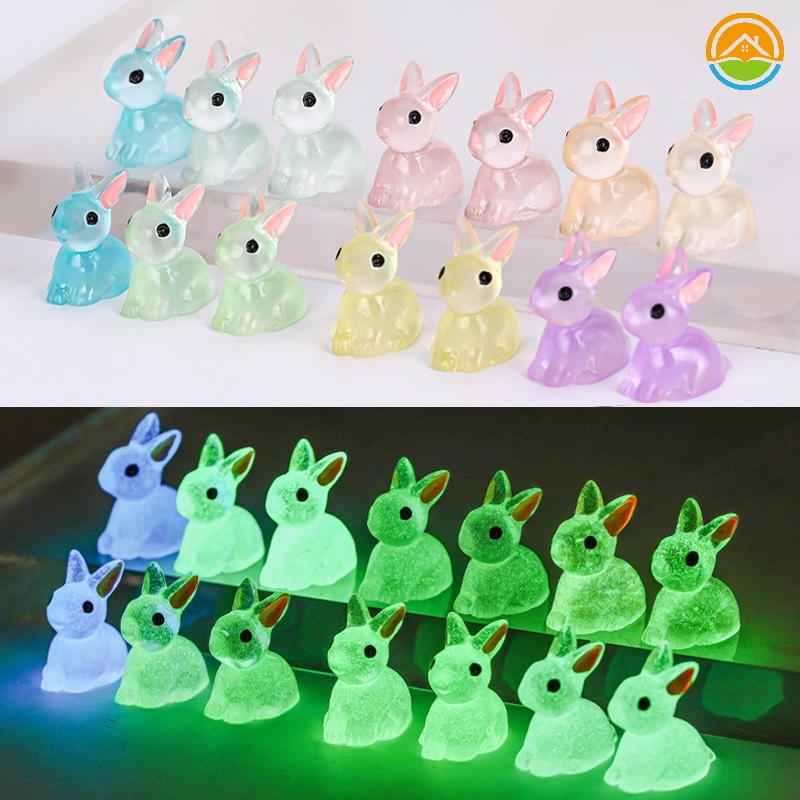 Mini Transparent Resin Luminous Rabbit Crafts / Miniature Rabbits Glow ...