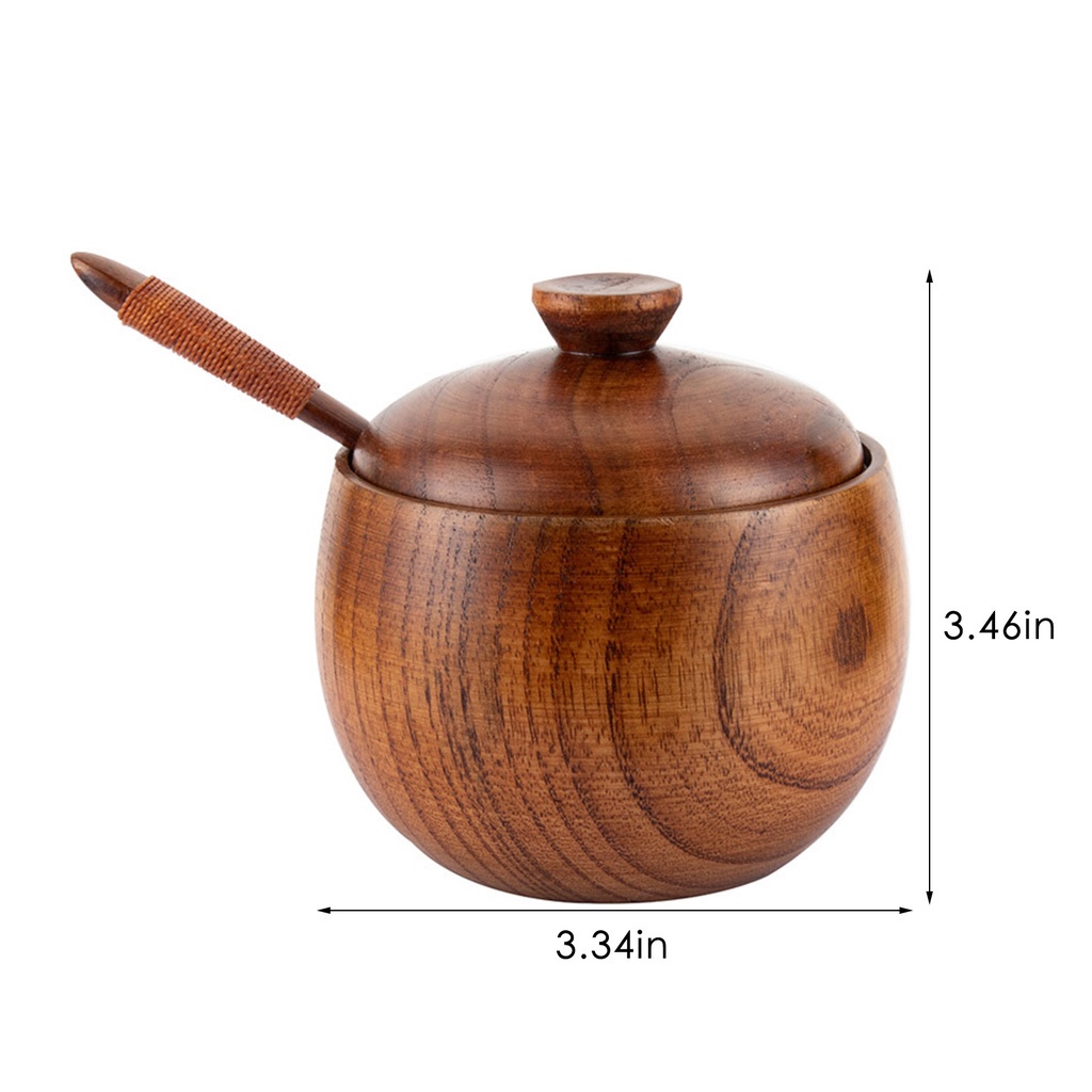 [NYM]Natural Wooden Salt Cellar Box Spice Jar Sugar Bowl Pepper Box Salt Seasoning Container ...