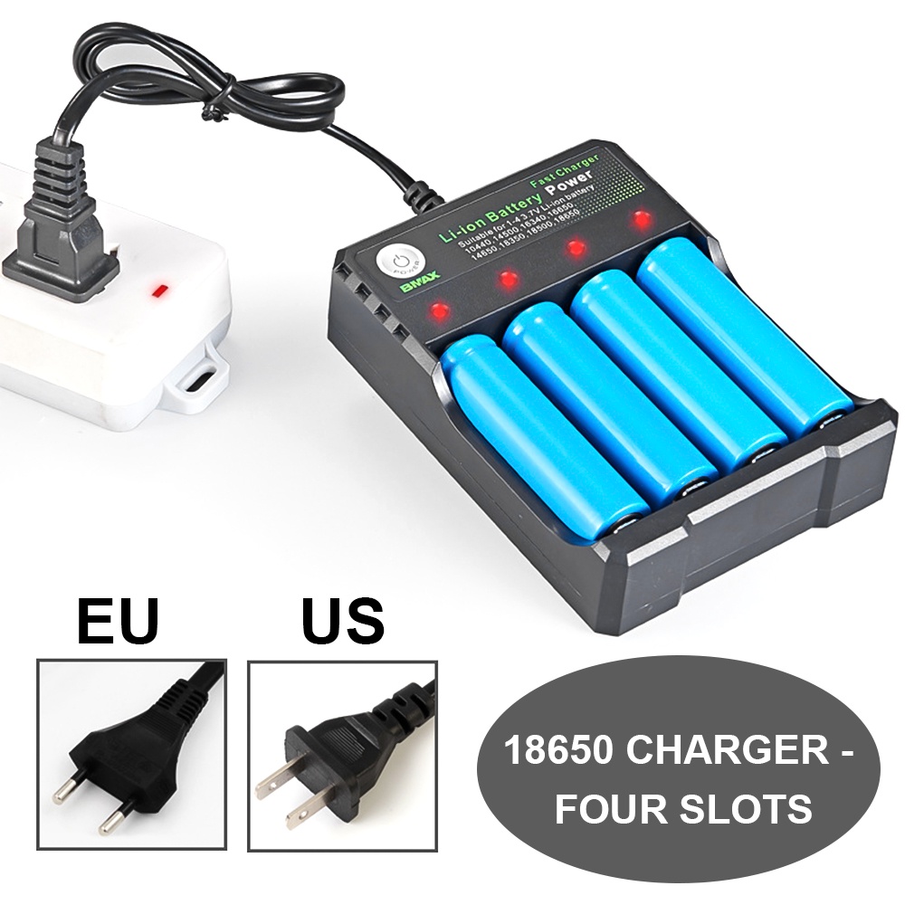 18650 Battery Charger 4 Bay 4.2V for Rechargeable Batteries 3.7V Li-ion 18650 Red/Green Light ...