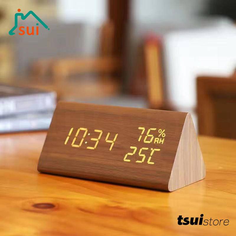 Digital Clock LED Wooden Alarm Clock Table Sound Control Electronic ...