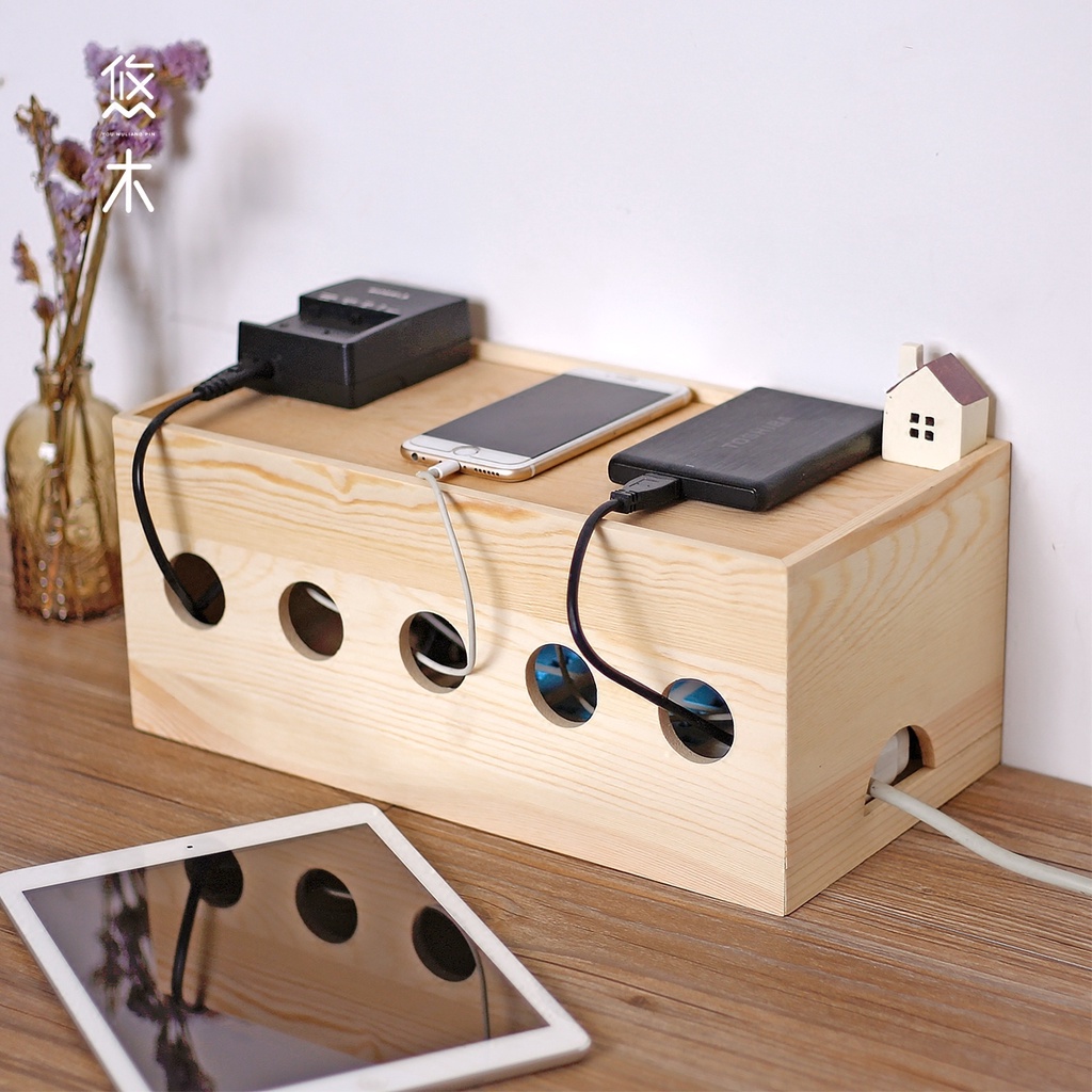 Solid Wood Junction Box Wire Storage Power Cord Tidy-Up Socket Strip ...