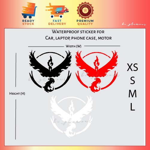 Pokemon go Team Valor logo sticker Moltres reflective stiker kereta car ...