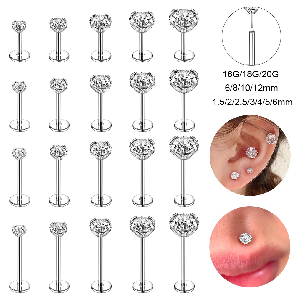 1 PC 6/8/10/12mm Stainless Steel Labret Piercing Plug-in Style Crystal ...