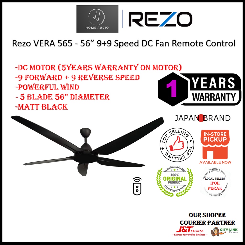 Rezo Fan 5 Blade DC Motor Ceiling Fan 56" / 42" 9 speed - VERA 565 ...