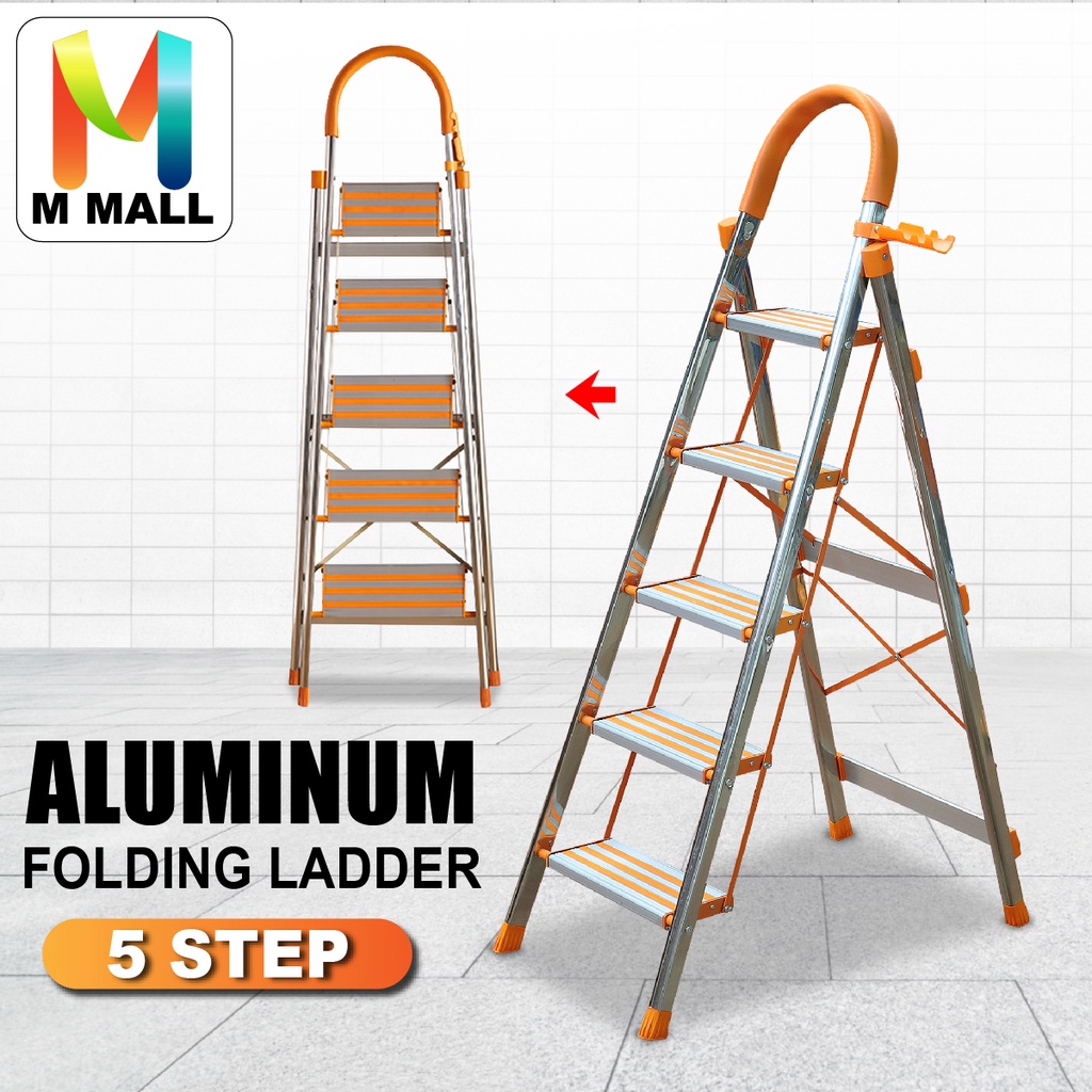 M MALL Light Stable 5 STEP 9005 Household Aluminum Folding LADDER with ...