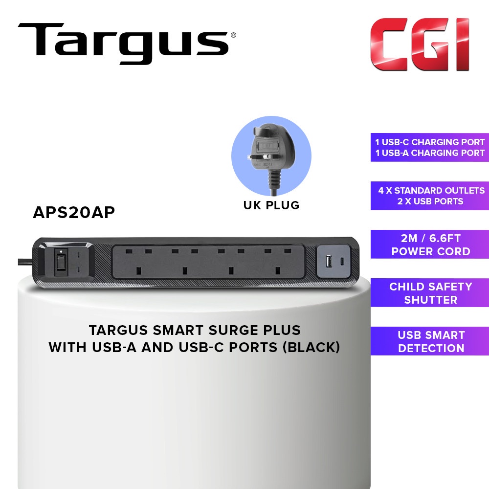 Targus SmartSurge Plus With USB-A and USB-C Ports (4 Standard Outlets ...