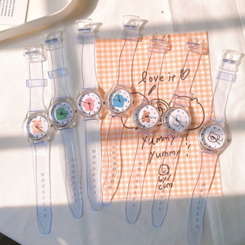 Simple Style Transparent Cute Women Cartoon Watches Korean Silicone ...