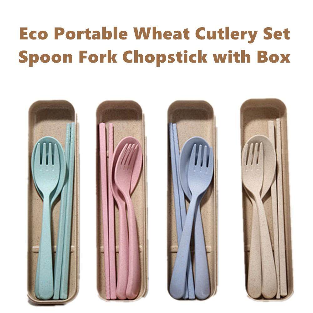*Use OPP packaging* Wheat Cultery Set Travel Spoon Fork Chopstick Box ...