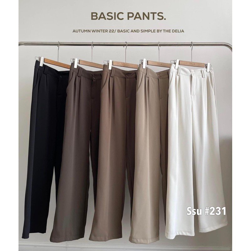 Smooth fabric trousers with high waist and two buttons, wide leg pants ...