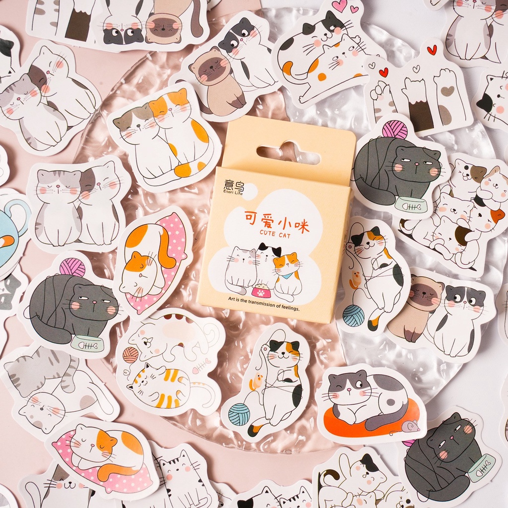 46 Pcs Cute Cat Stickers For DIY Albums Diary Decoration Cartoon ...