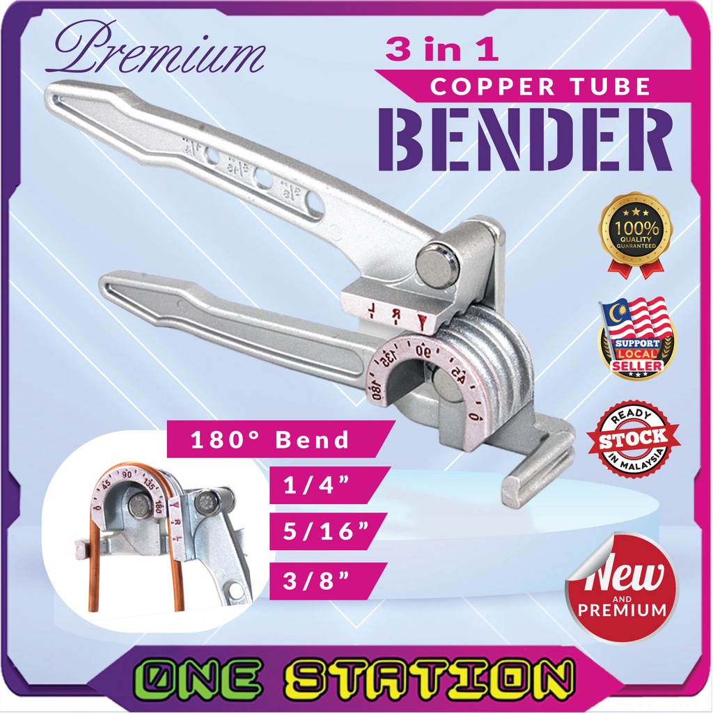 3 IN 1 180° Copper Tube Bender Manual Bender Tubing Bender 1/4”, 5/16”, 3/8” Aircond Copper ...