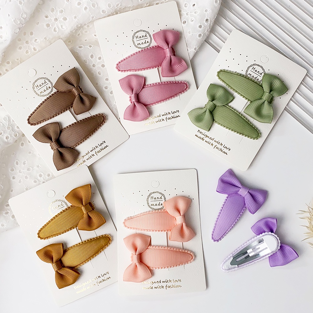 1PCS Solid Color Sweet Bows Hair Clips for Kids Handmade Cloth Girls ...