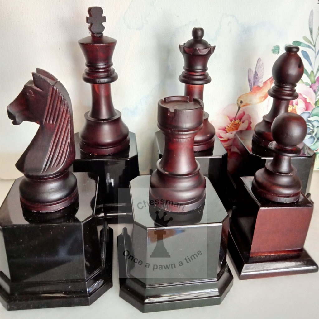 Chess Solid Wood Mini Trophy (Matt) Dark Maroon Personalized Souvenir ...