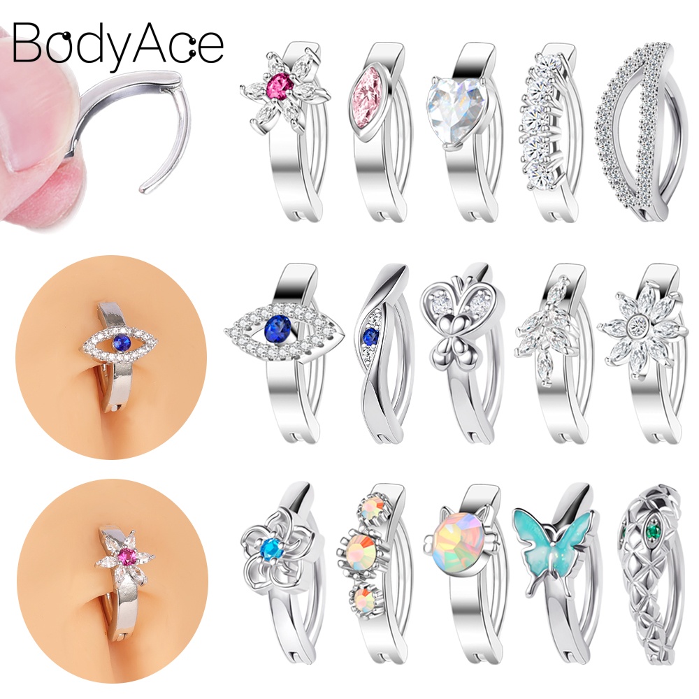 Bodyace 1 PC 14G Butterfly Clicker Belly Piercing Hoop Curved Belly ...