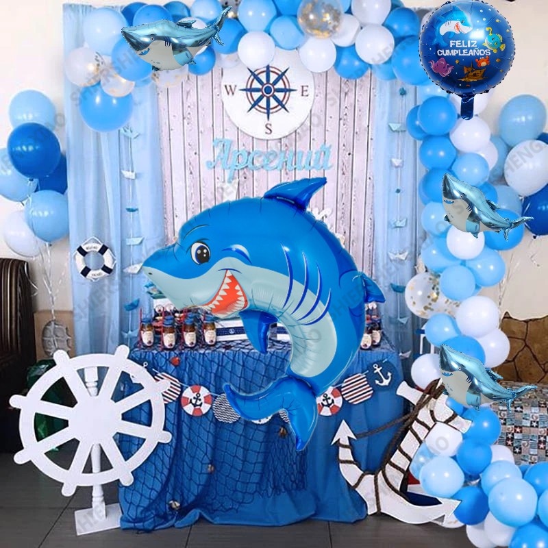 79pcs Ocean Shark Theme Balloons Blue Ocean Theme Birthday Party ...