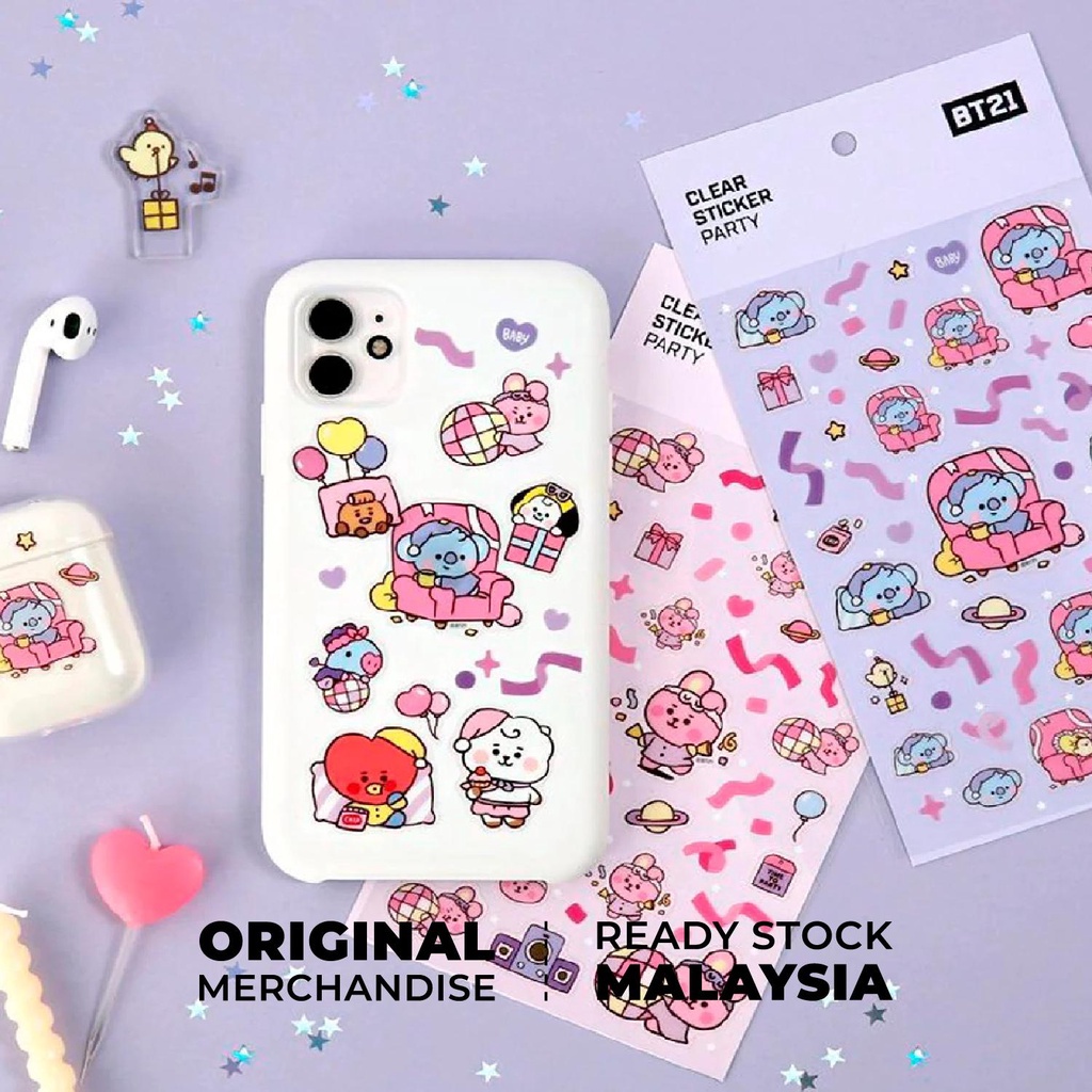 [OFFICIAL] BT21 Party Clear Sticker BTS BT21 TinyTAN BangTan Kpop Merch | Shopee Malaysia