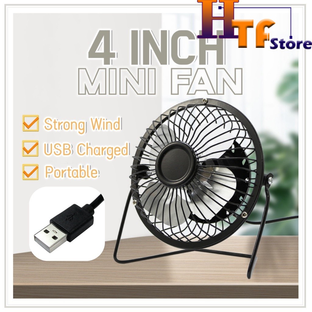 Mini USB Metal Fan 4 Inch Desk Table Fan Portable Super Cooling Silent ...
