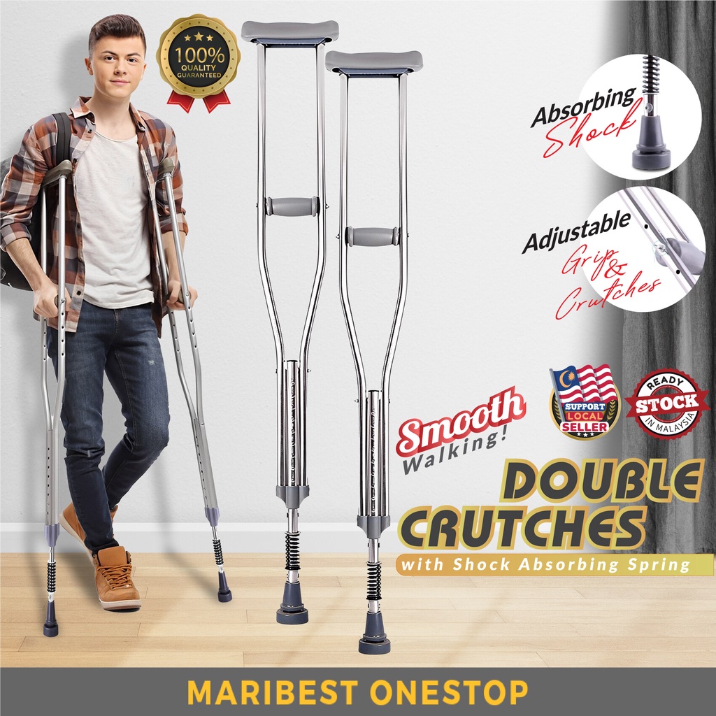 Double Crutches with Shock Absorbing Spring Walking Aid Adjustable ...