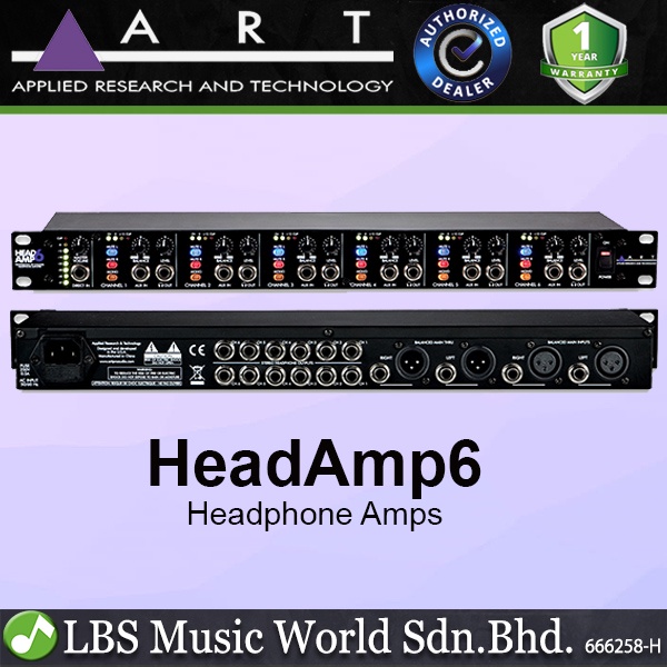ART Pro Audio HeadAmp6 6 Channel Headphone Amplifier with with Aux In ...