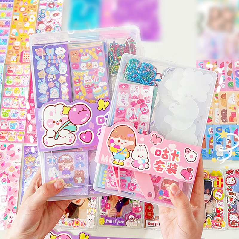 260 Pcs Boxed Lovely Cartoon Shiny Stickers Quicksand Cards Set Student ...
