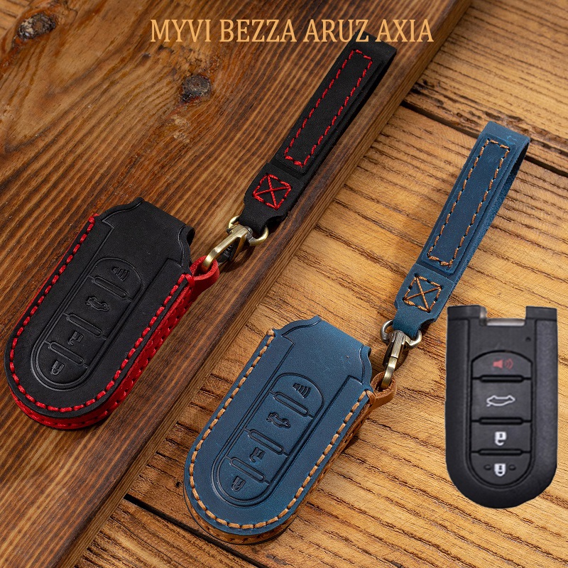 Perodua ARUZ AXIA MYVI BEZZA Remote Key Leather Case Cover Keychain ...
