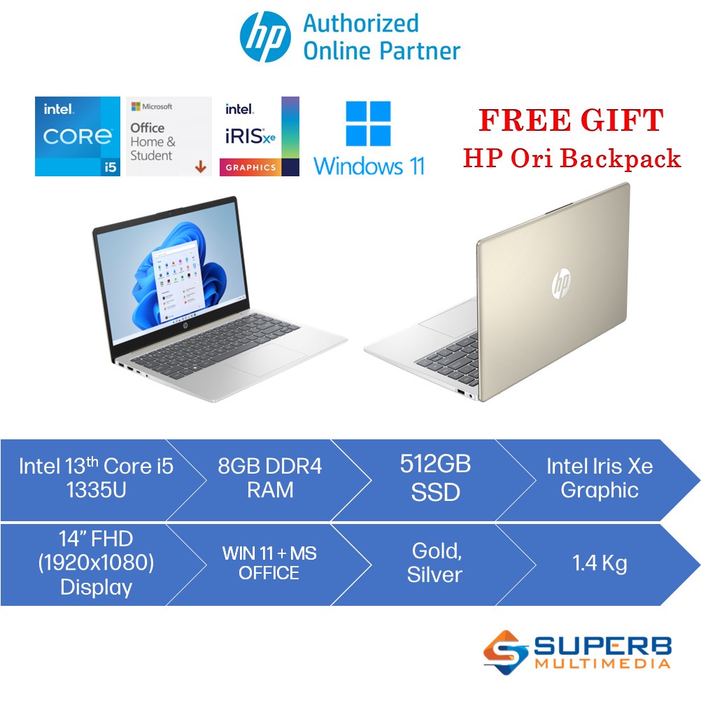 HP Laptop 14-ep0044TU Gold, ep0045TU Silver (Intel 13th Core i5 1335U ...