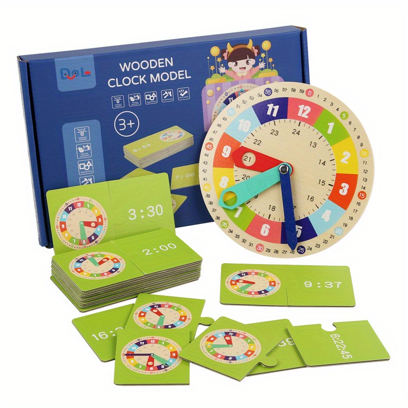1 Set Clock Toy Card Matching Game Montessori Learning Clocks ...