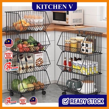 kitchenv 5 Layer Kitchen Trolley Rack Storage Shelf With Wheels ...