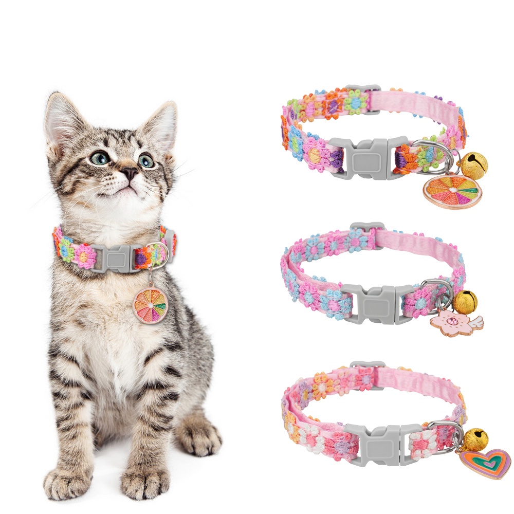 Colorful Lace Tabby Cat Collar with Bell and Metal Pendant To Prevent ...