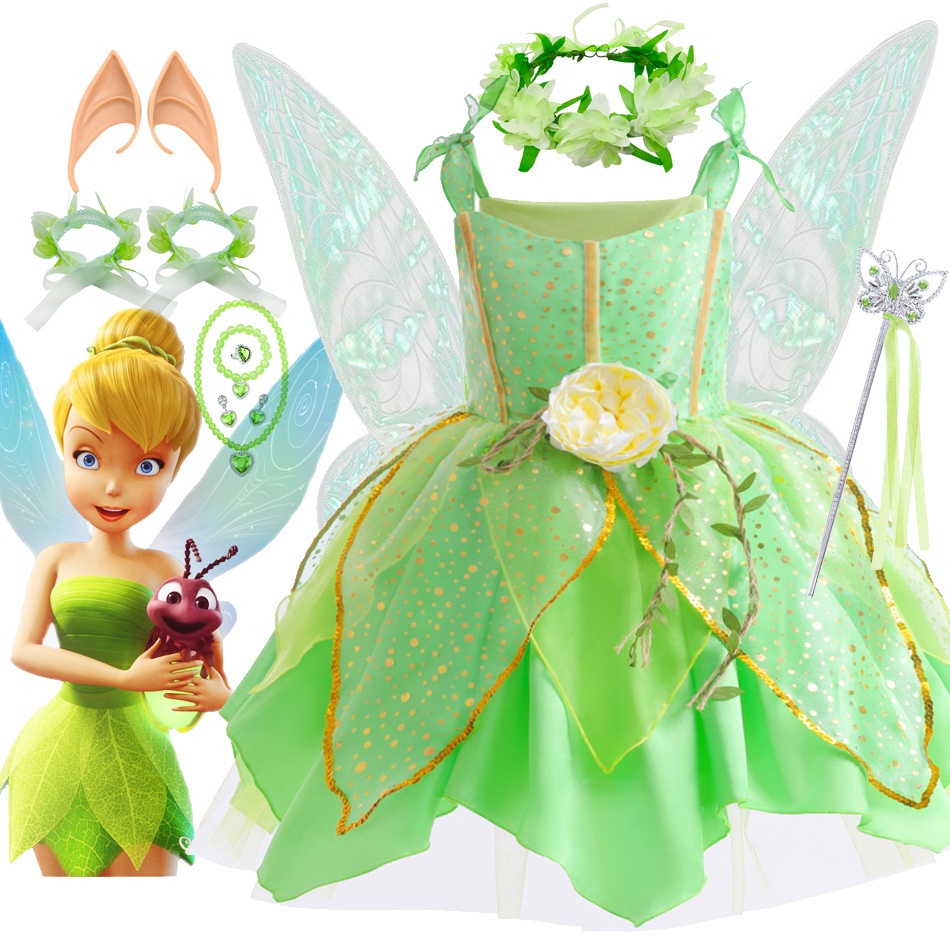 LXAA Girls Tinker Bell Costume Halloween Costume for Kids Green ...