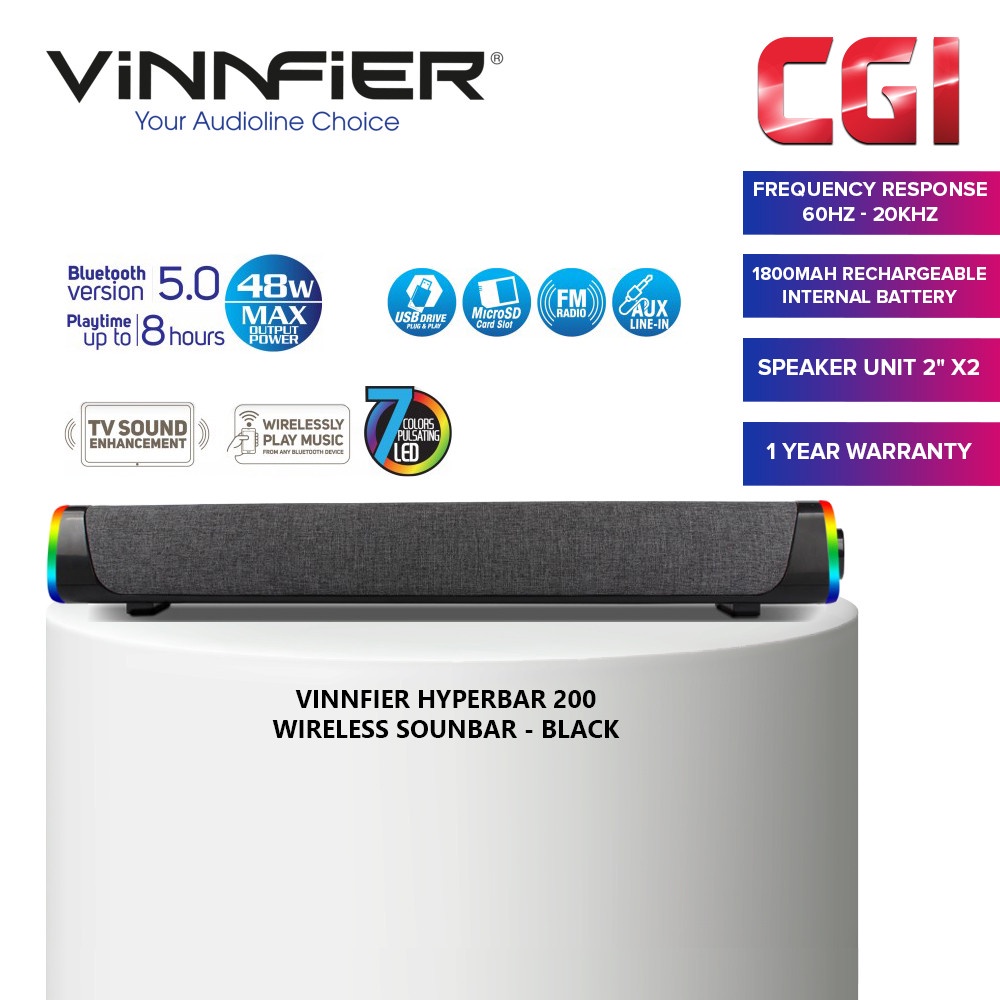 Vinnfier HyperBar 200BTR Wireless Bluetooth Soundbar with FM Radio ...
