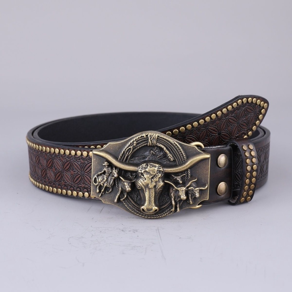 New Western denim men's belt retro ethnic style wind rushing bead belt ...