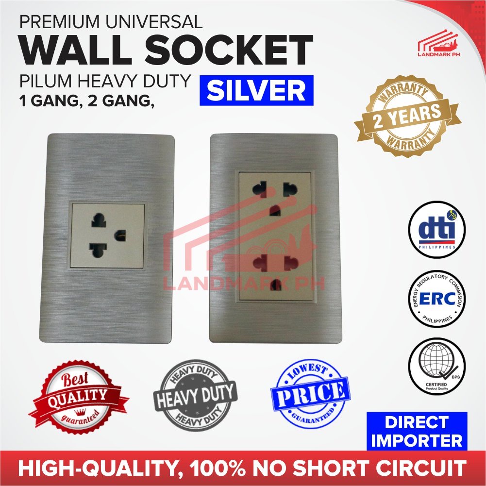 Premium Wall Socket Universal 1, 2 Gang SILVER Wall Outlet / Utility ...