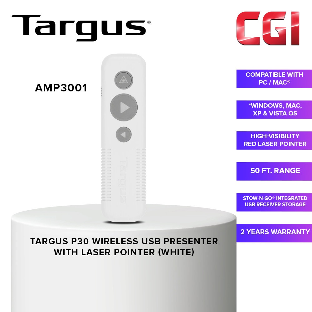 Targus AMP3001 P30 Wireless USB Presenter with Laser Pointer - White ...