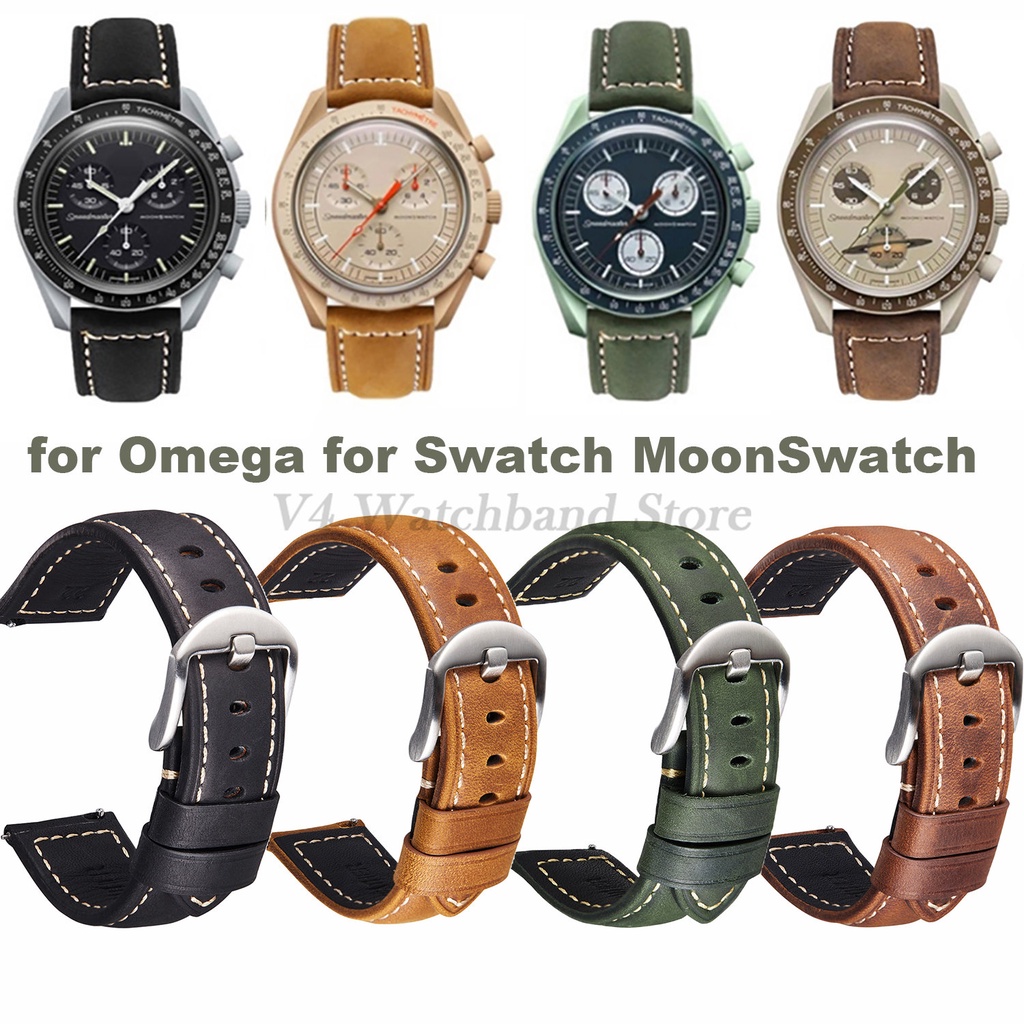 Vintage Genuine Leather Strap for Omega for Swatch MoonSwatch ...