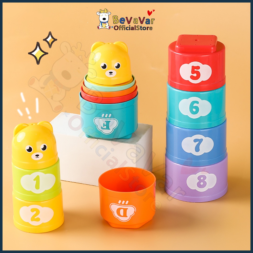 BEVAVAR Baby Stacking Cup Toy Number Alphabet Cup Towers Building ...