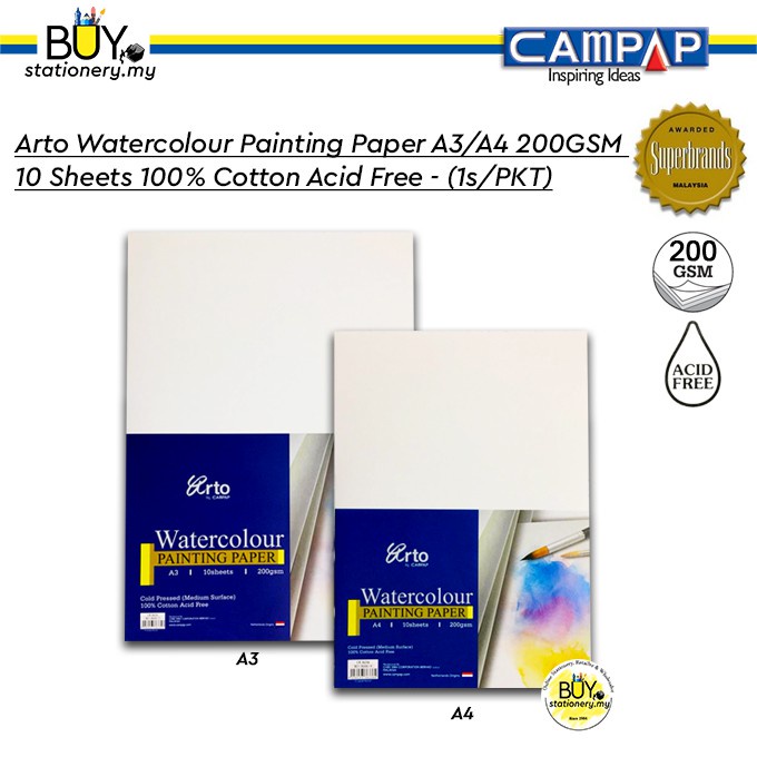 Campap Arto A3 A4 Water Colour Art Painting Paper 200gsm Cold-Pressed ...