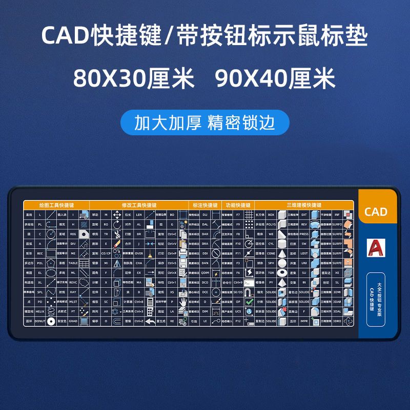 CAD快捷键鼠标垫加厚办公快捷键大全护腕小号ps做图cad桌面鼠标垫CAD shortcut key mouse pad thickened ...