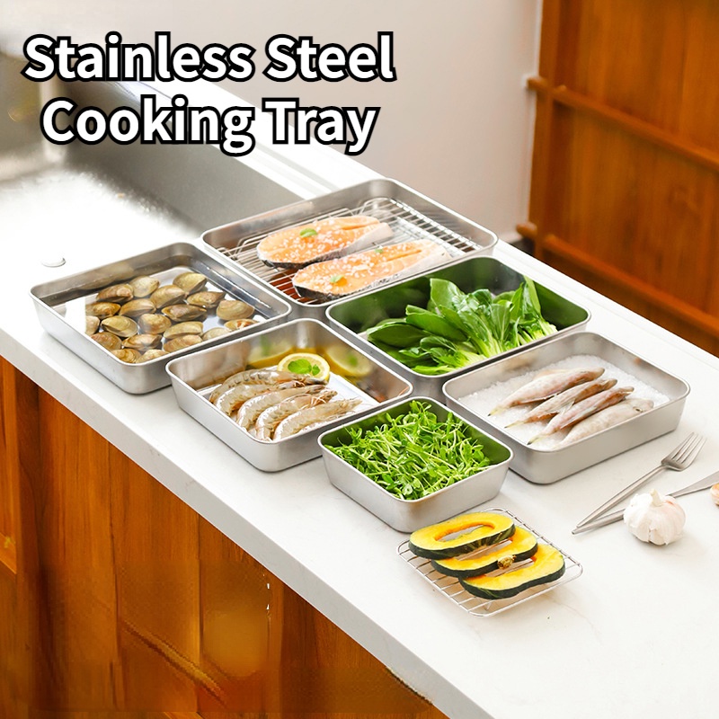 Stainless Steel BBQ Tray Food Storage Oil Filter Pan With Cooling Rack ...