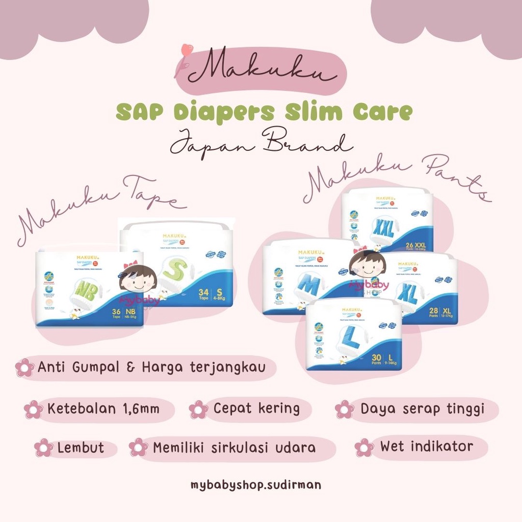 Makuku SLIM CARE / NB S M L XL XXL 3XL/ BABY DIAPERS / MAKUKU DIAPERS / MAKUKU SAP DIAPERS ...